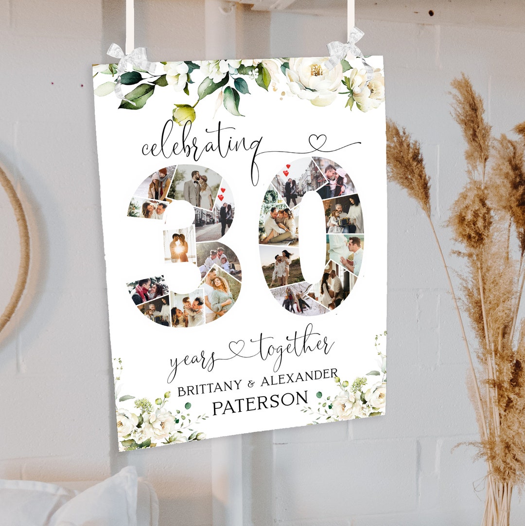 Greenery Floral 30th Anniversary Photo Collage, Editable Photo Collage ...