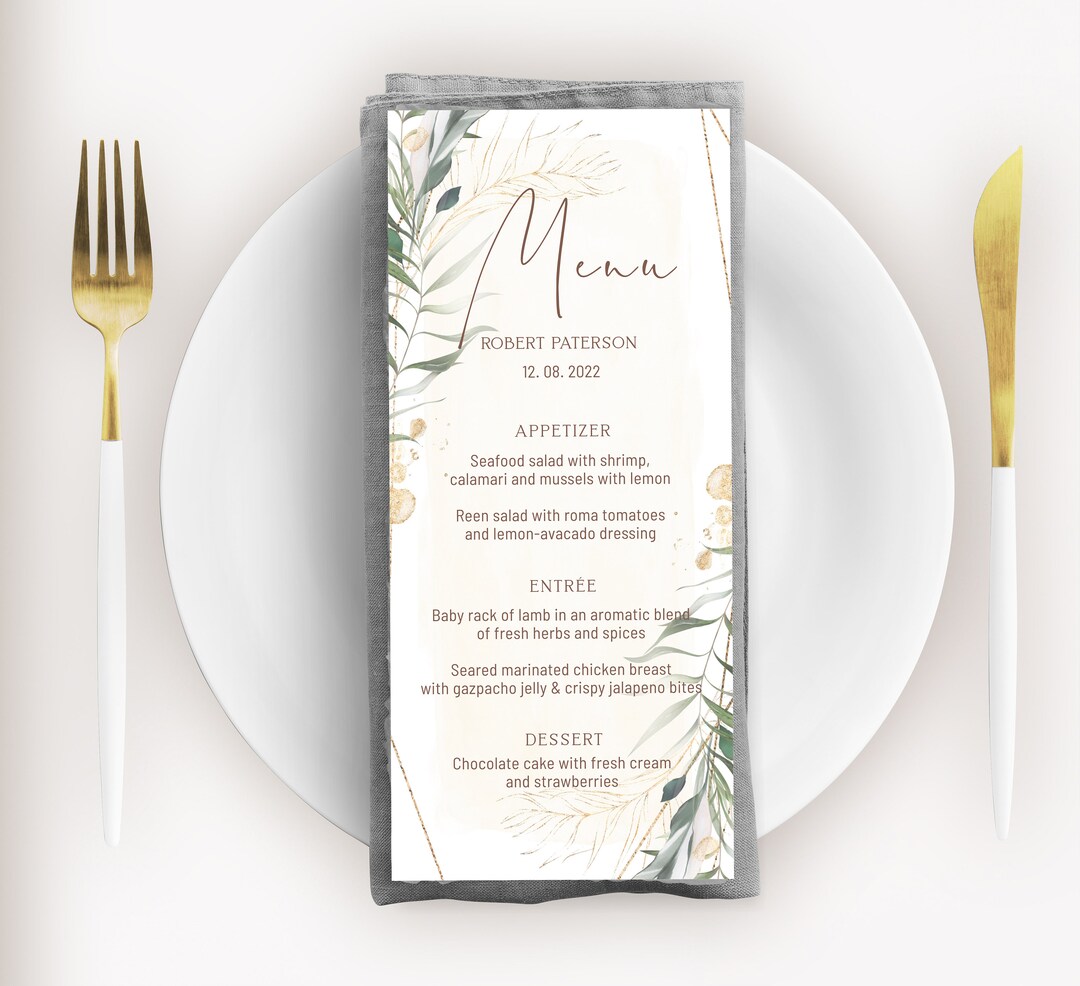 Greenery Baptism Menu Template, Christening Menu Card, Printable Menu ...