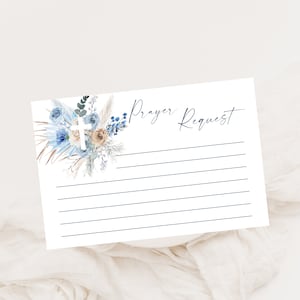 Blue Boho Prayer Request Cards Printable, Editable Christian Note Cards ...