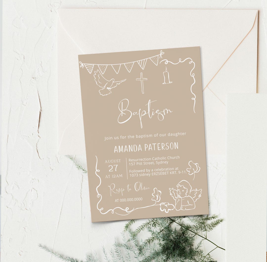 Angel Baptism Invitation Template, Editable Christening Invitation ...