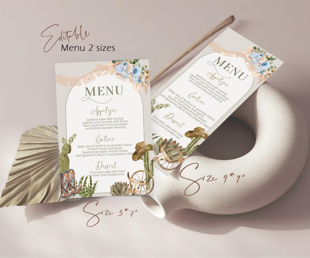 Cowboy Theme Menu, Fiesta Food Menu Card, Western Menu Template, Cactus ...