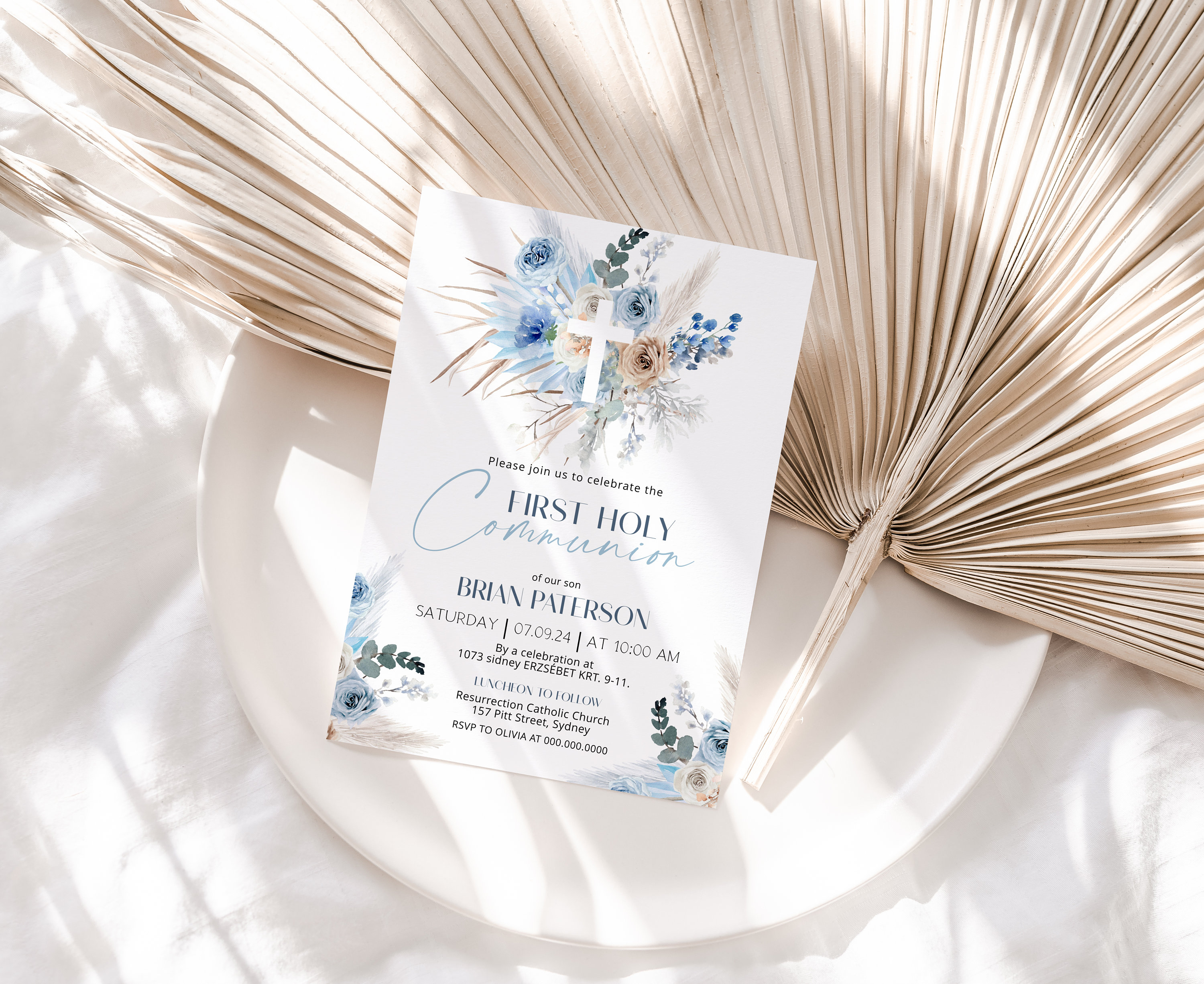Pampas Grass 1st Holy Communion Invite Template, 1st Holy Communion ...