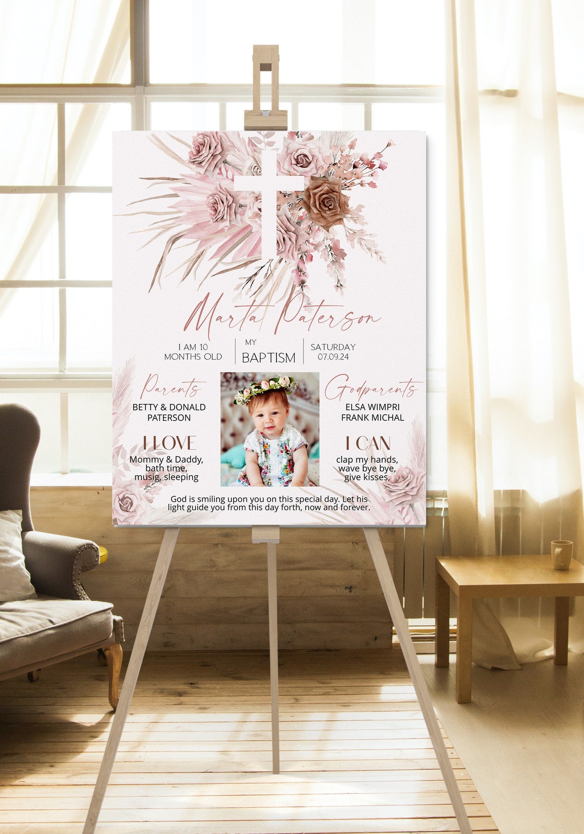 Pink Boho Baptism Milestone Photo Pampas Grass Baptism - Etsy