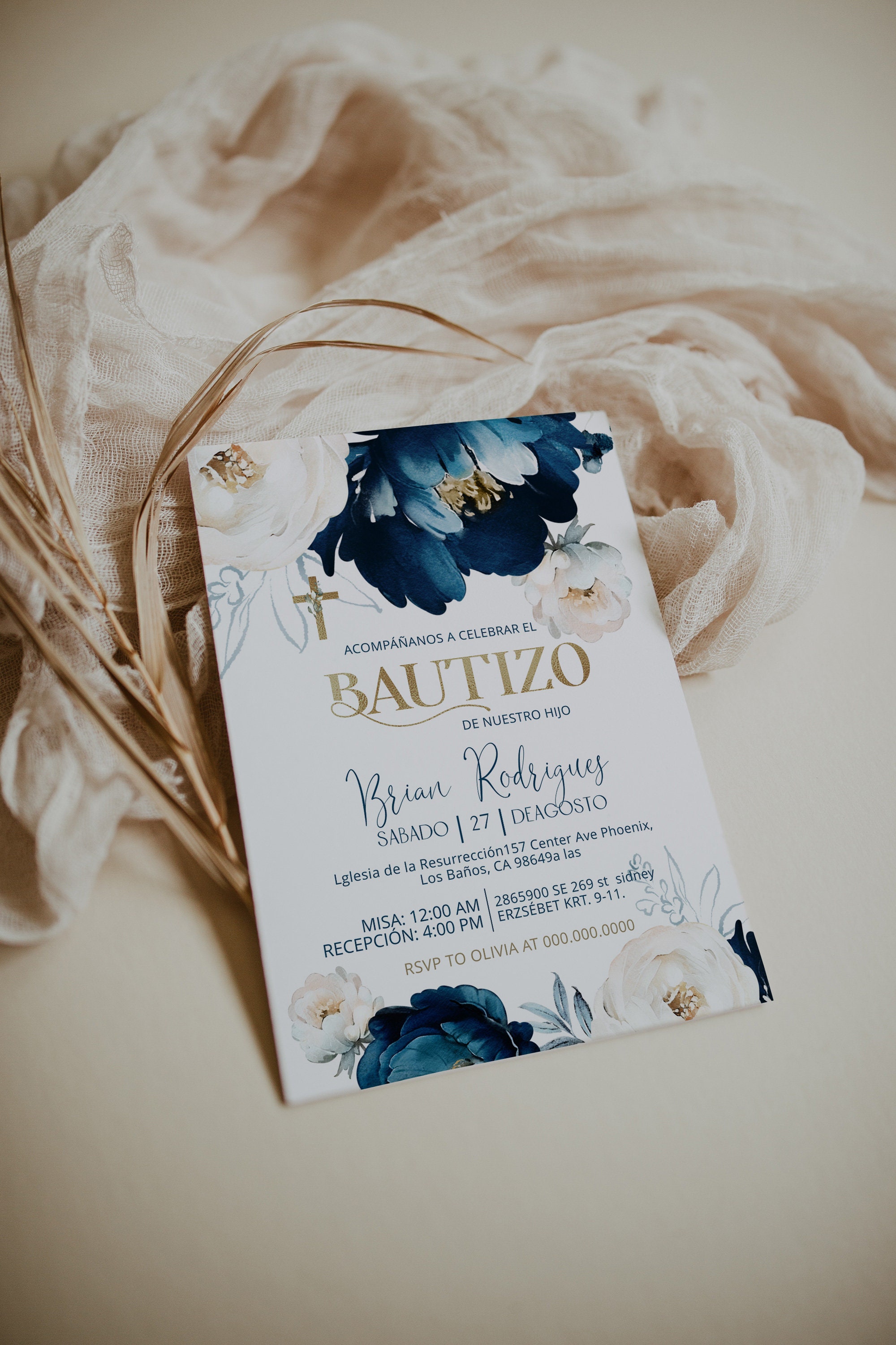 Mi Bautizo Invitation, Invitaciones De Bautizo Digitales, Spanish ...