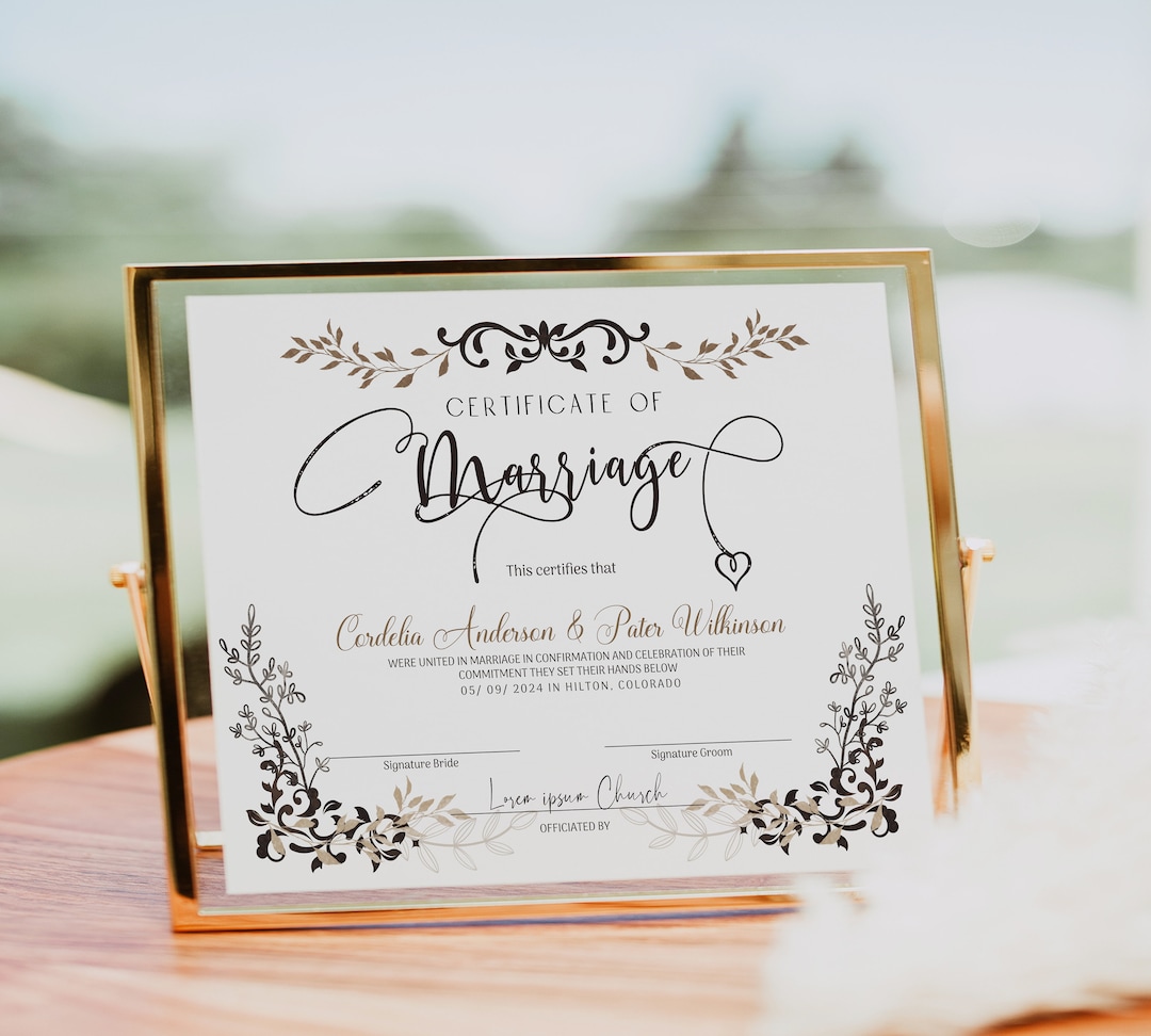 Сertificate of Marriage Template, Printable Editable Decorative ...