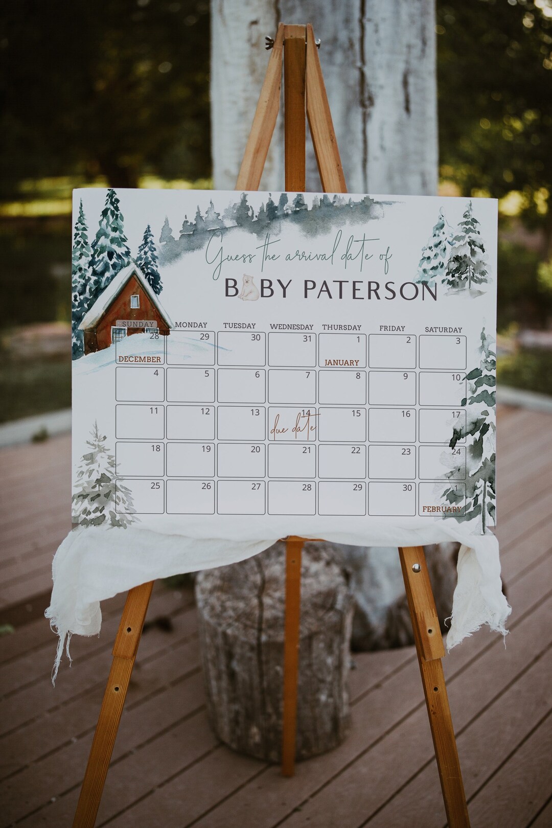 Winter Wonderland Baby Due Date Calendar, Forest Party Decor, Baby It's ...