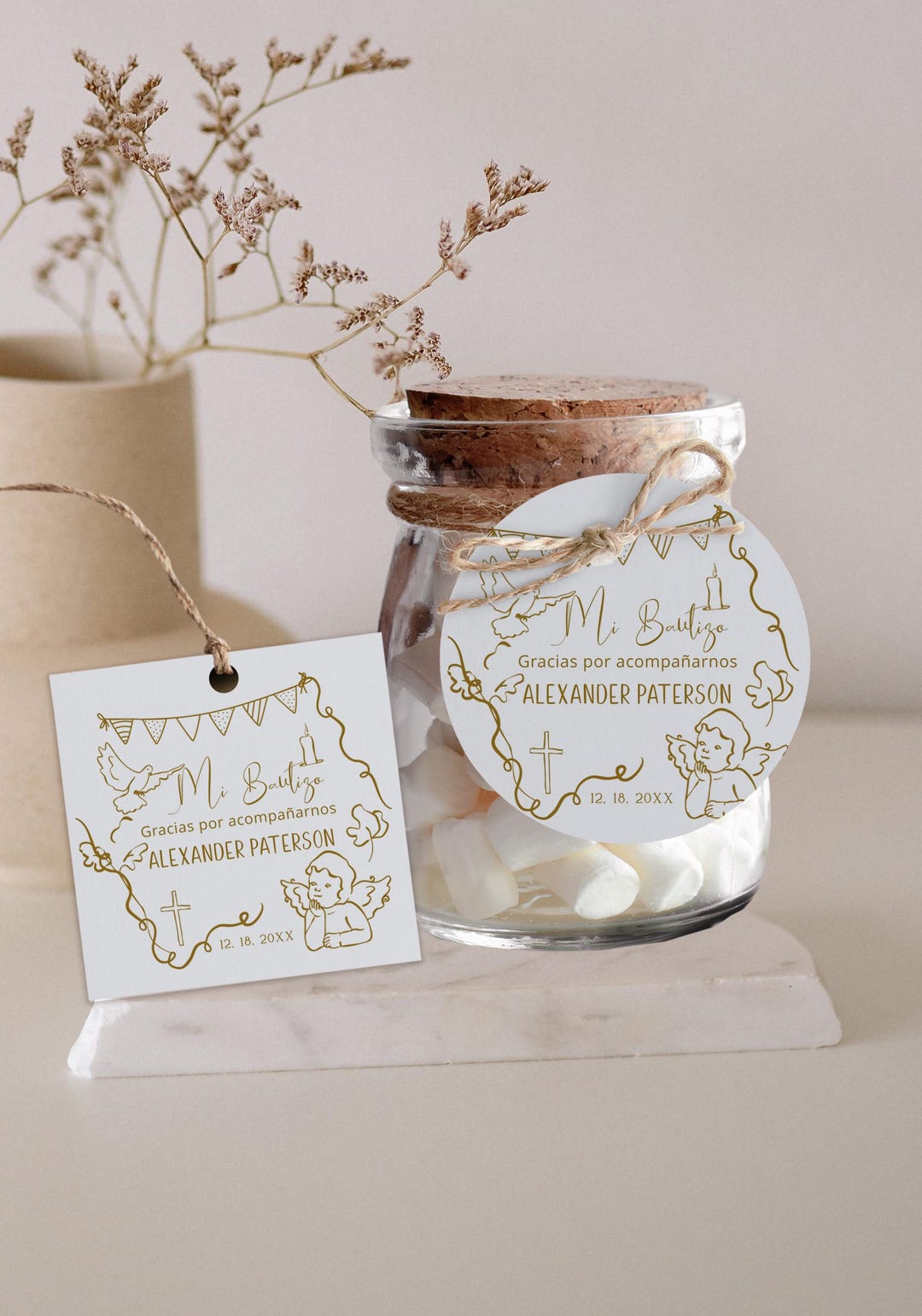 Spanish Baptism Favor Tags, Editable Thank You Tag Template, Gold Favor ...