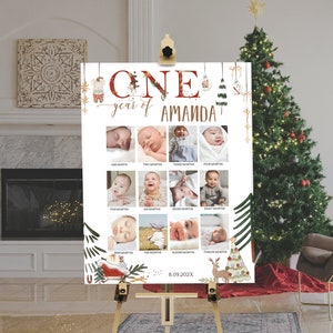 Winter 1st Birthday Photo Collage Sign Template, Baby's First Year ...