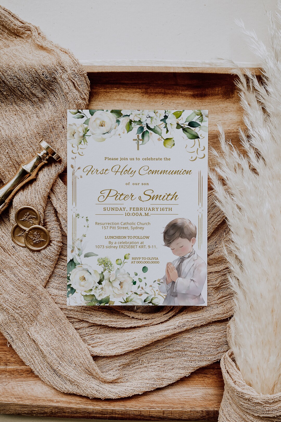 First holy communion invitation template, boy 1st holy communion invite ...