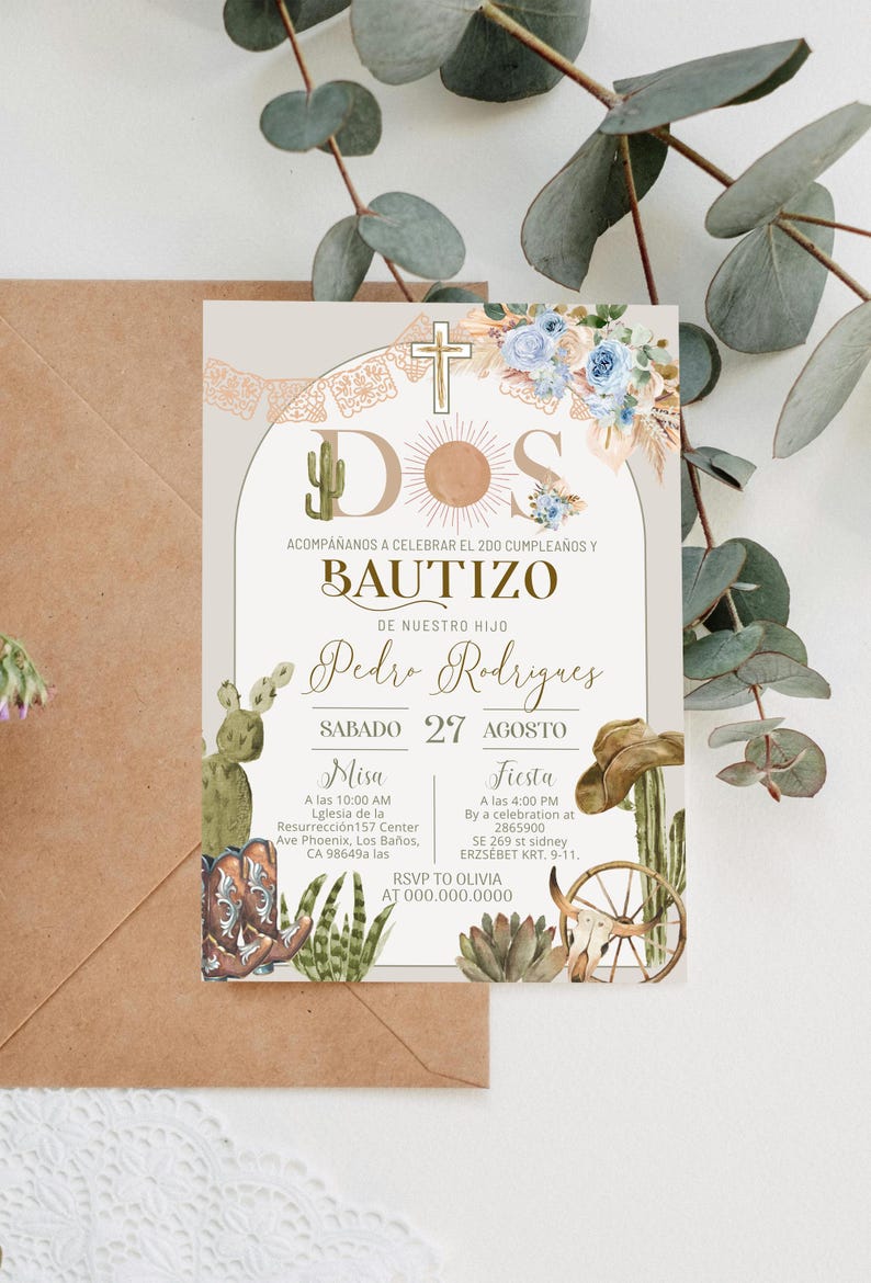 Dos Invitaciones De Bautizo Template, Two Birthday Spanish Baptism ...