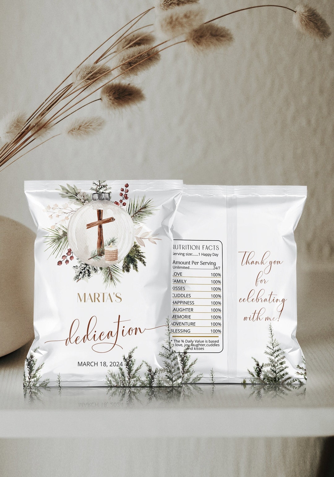 Dedication Chip Bag Template, Editable Winter Baptism Chip Bag Wrapper ...
