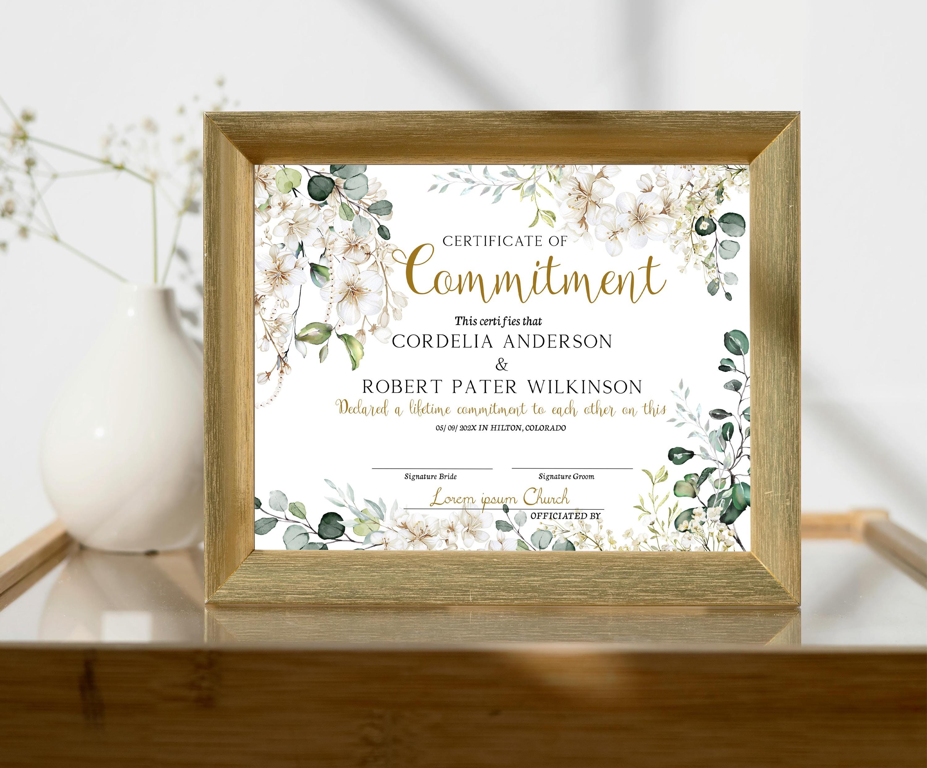 Editable Certificate of Commitment, Greenery Certificate Keepsake ...