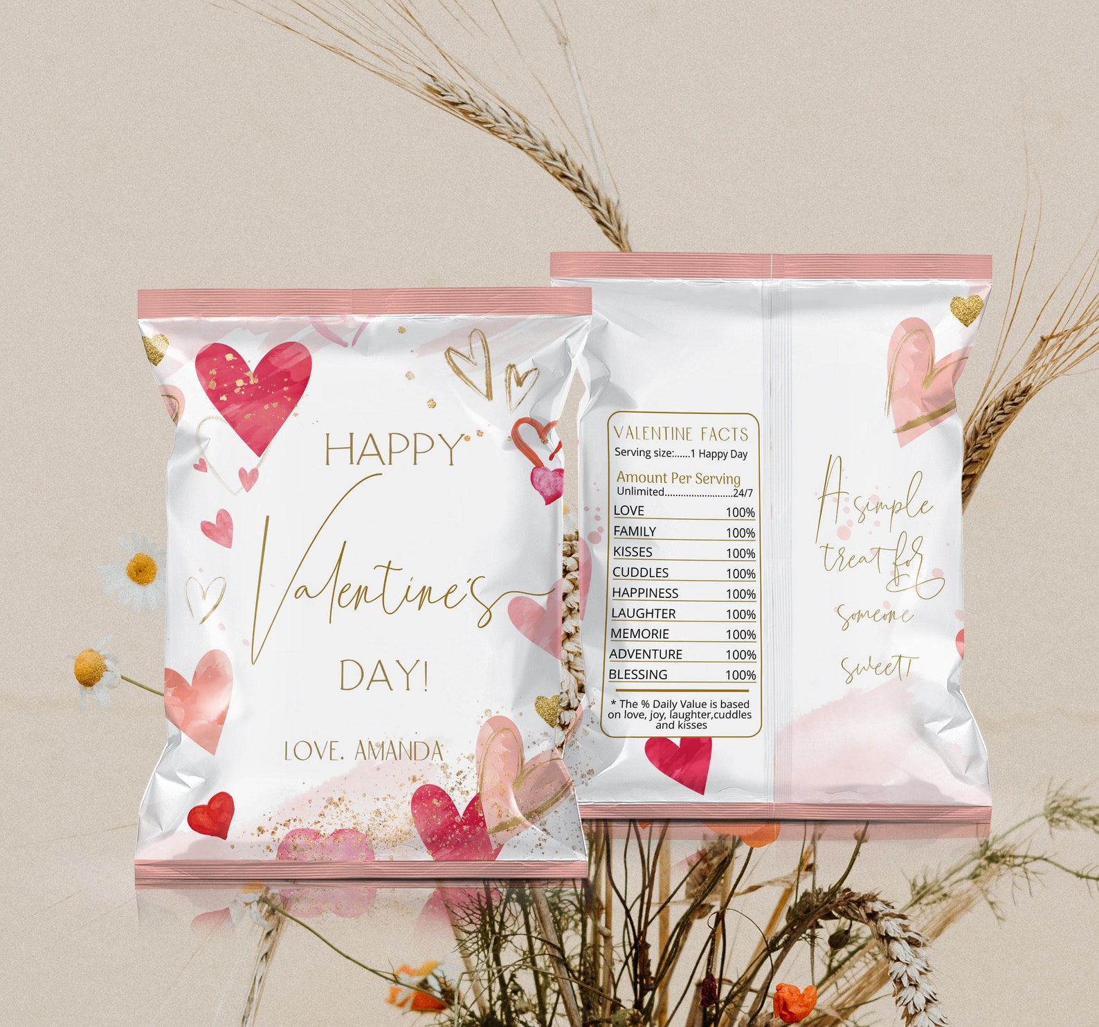 Happy Valentines Day Chip Bag Template, Printable Valentines Day Gift ...