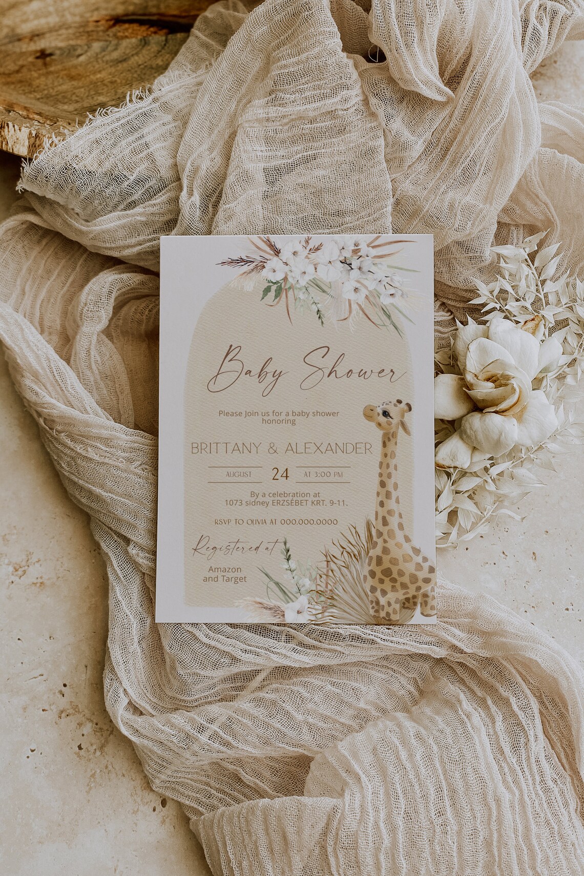 Boho Giraffe Baby Shower Invitation Boho Modern Pampas Grass - Etsy