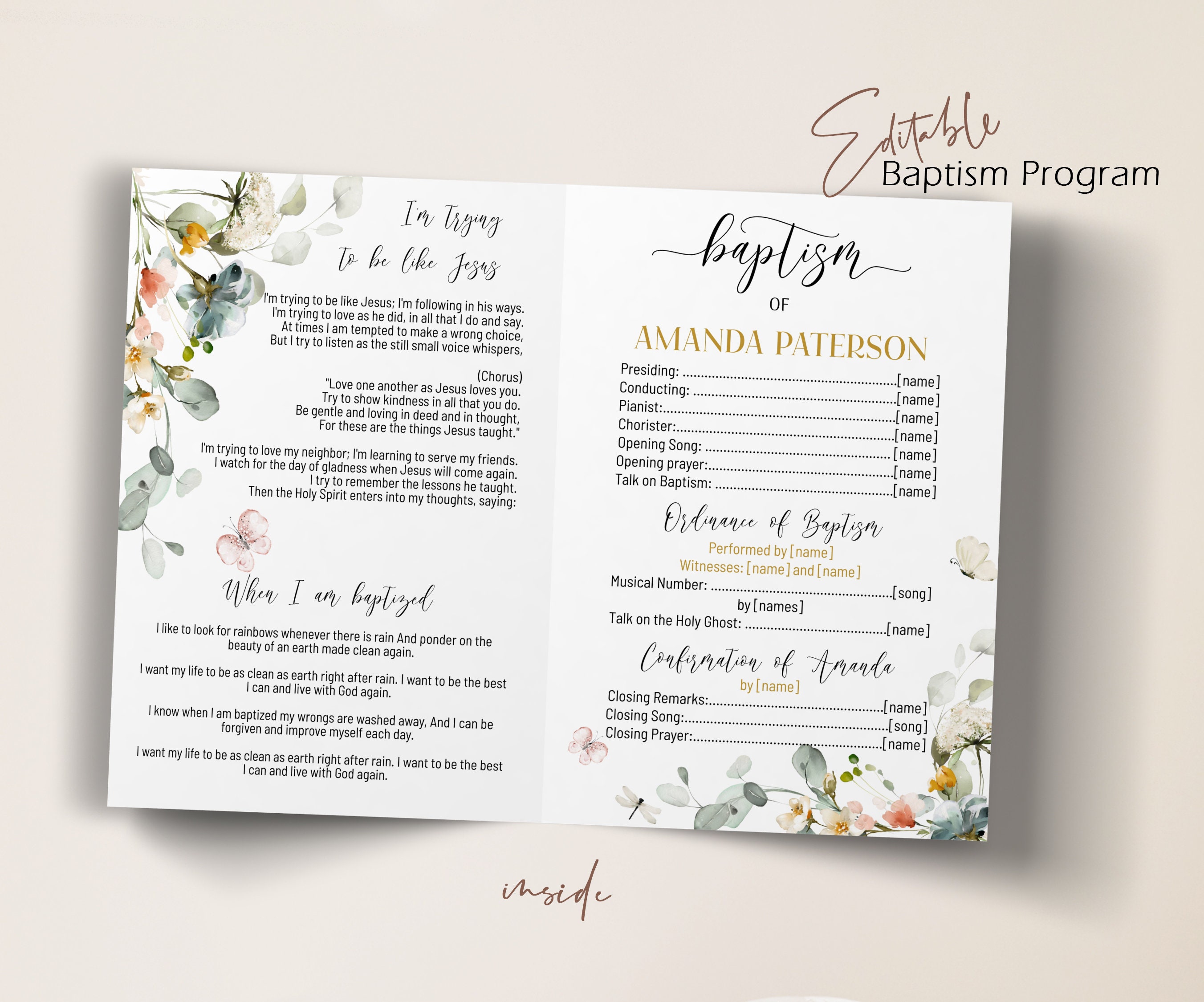 LDS Baptism Program Baptism Program Template Neutral Baptism - Etsy