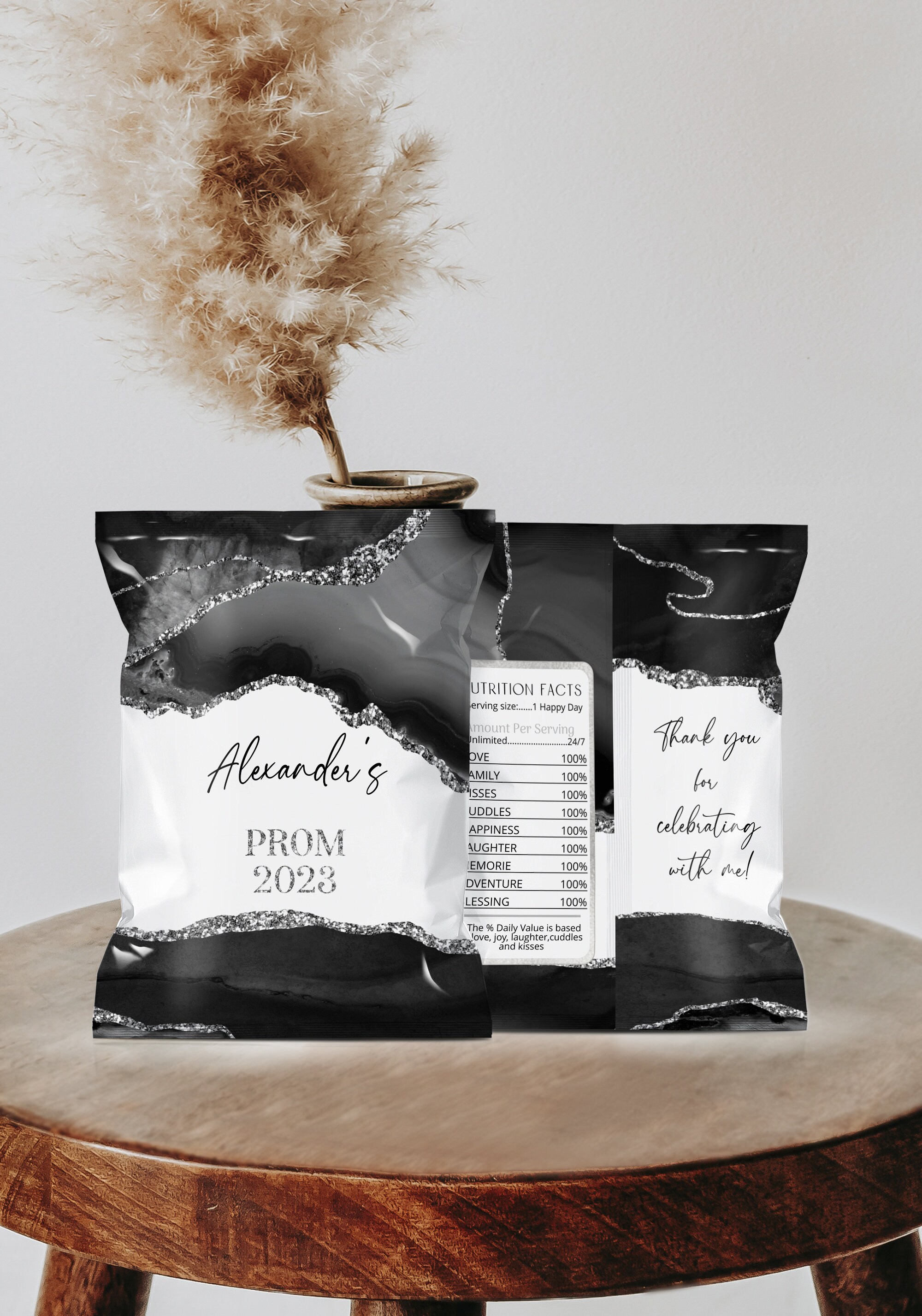Black Silver Prom Party Favors Prom Chip Bag Template - Etsy