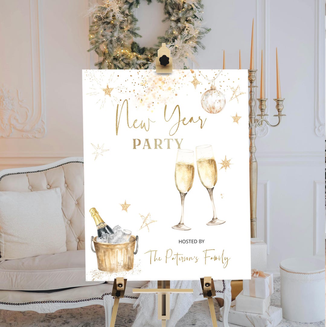 New Year's Party Welcome Sign Template, Editable New Year's Eve Party ...