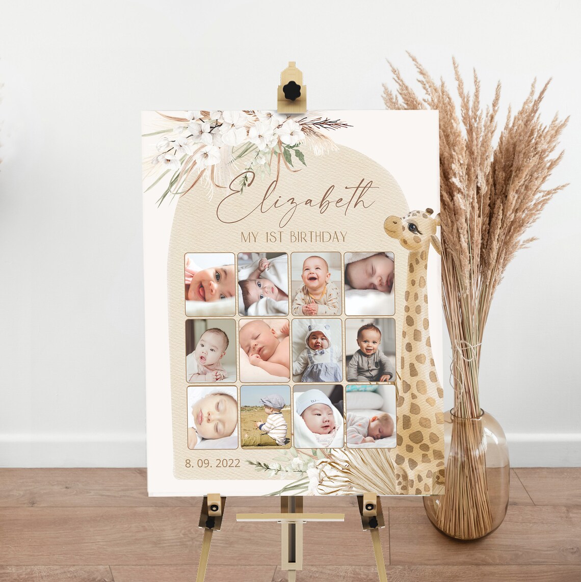 Boho Giraffe 12 Month Photo Poster, Girl First Year Sign, Boho Safari ...