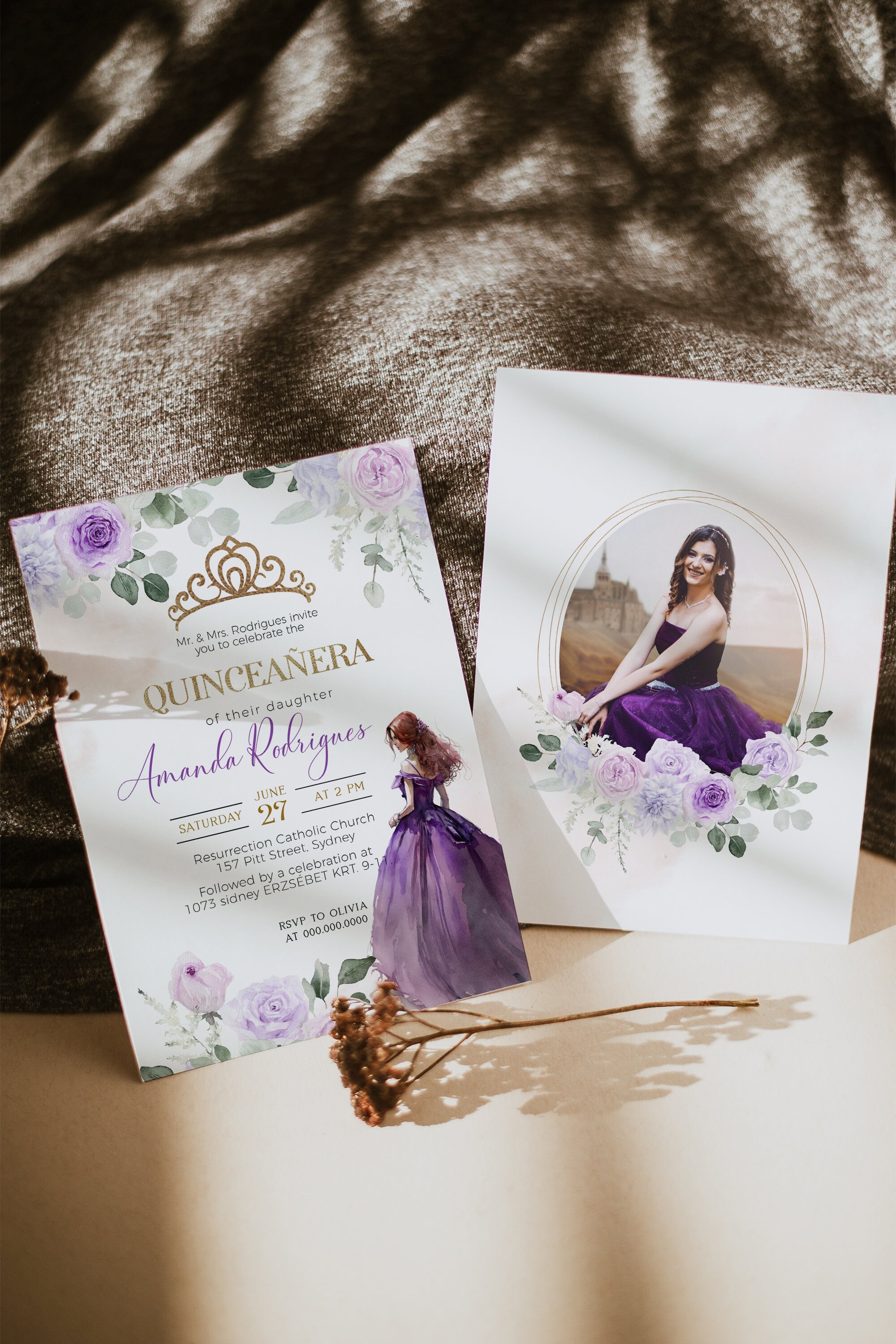 Purple Quinceañera Invitation Template Lavender Quince 15th - Etsy