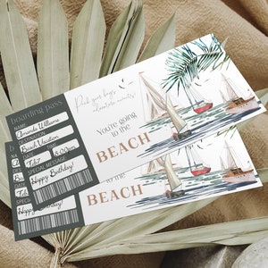 Printable Beach Boarding Pass Surprise Ocean Ticket, Custom Voucher ...