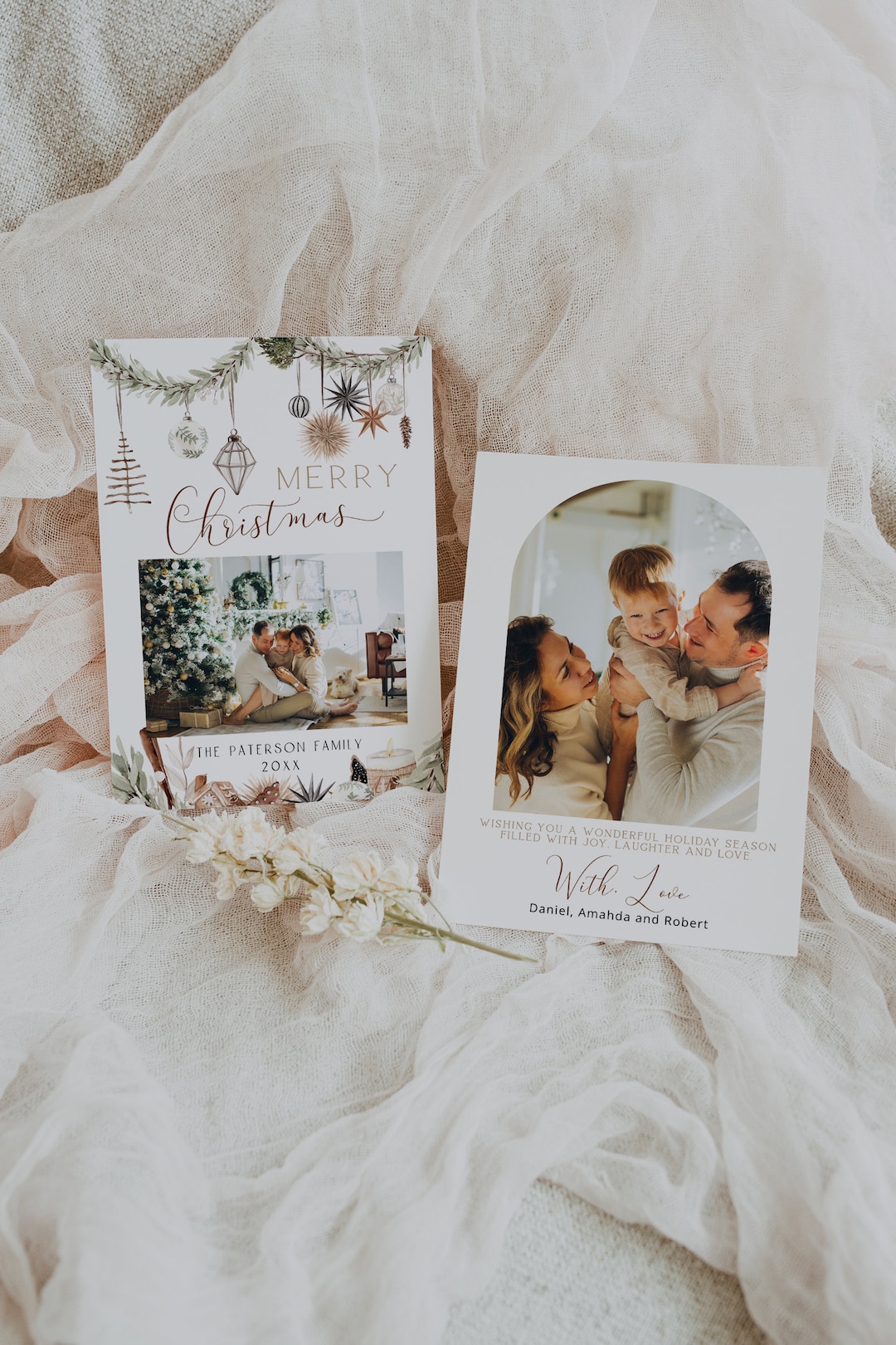 Boho Holiday Cards Photo Template, Family Christmas Card Photo, Photo ...