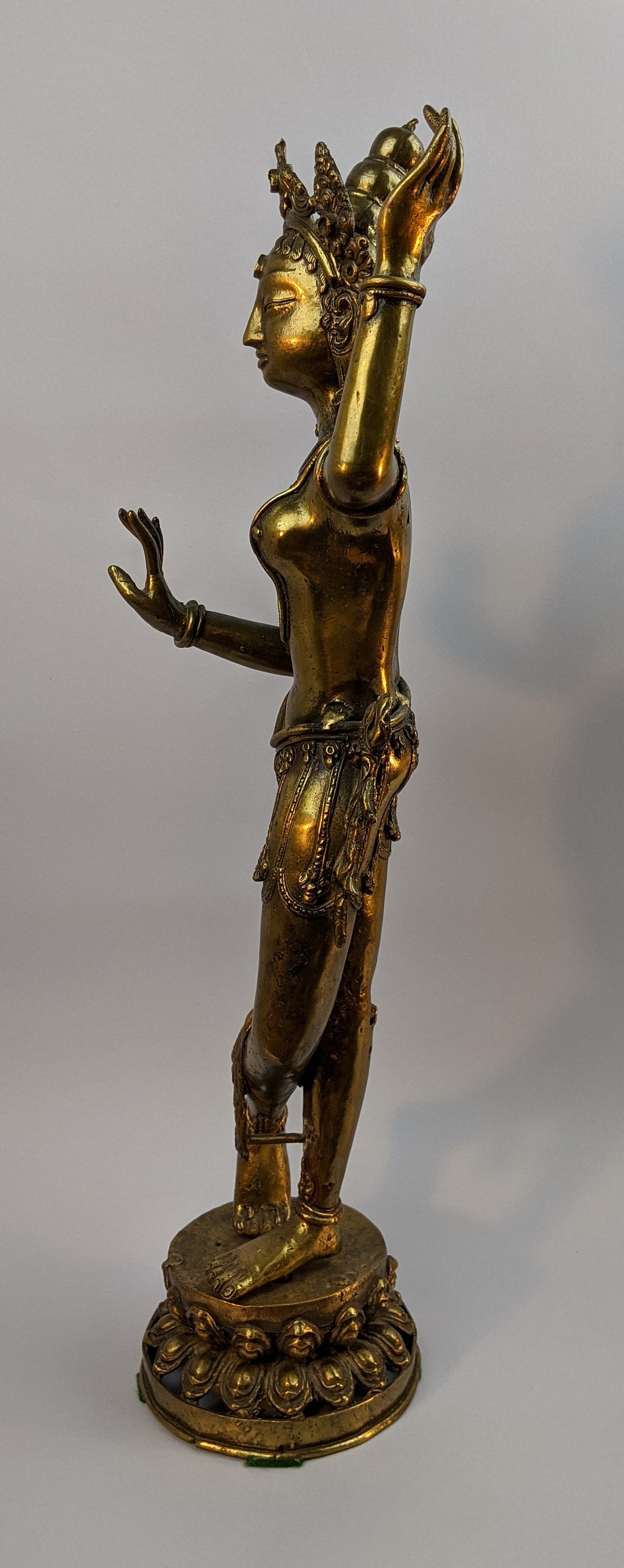 Large Antique Nepalese Brass Dancing Tara, 20" Tall Lotus Base ...