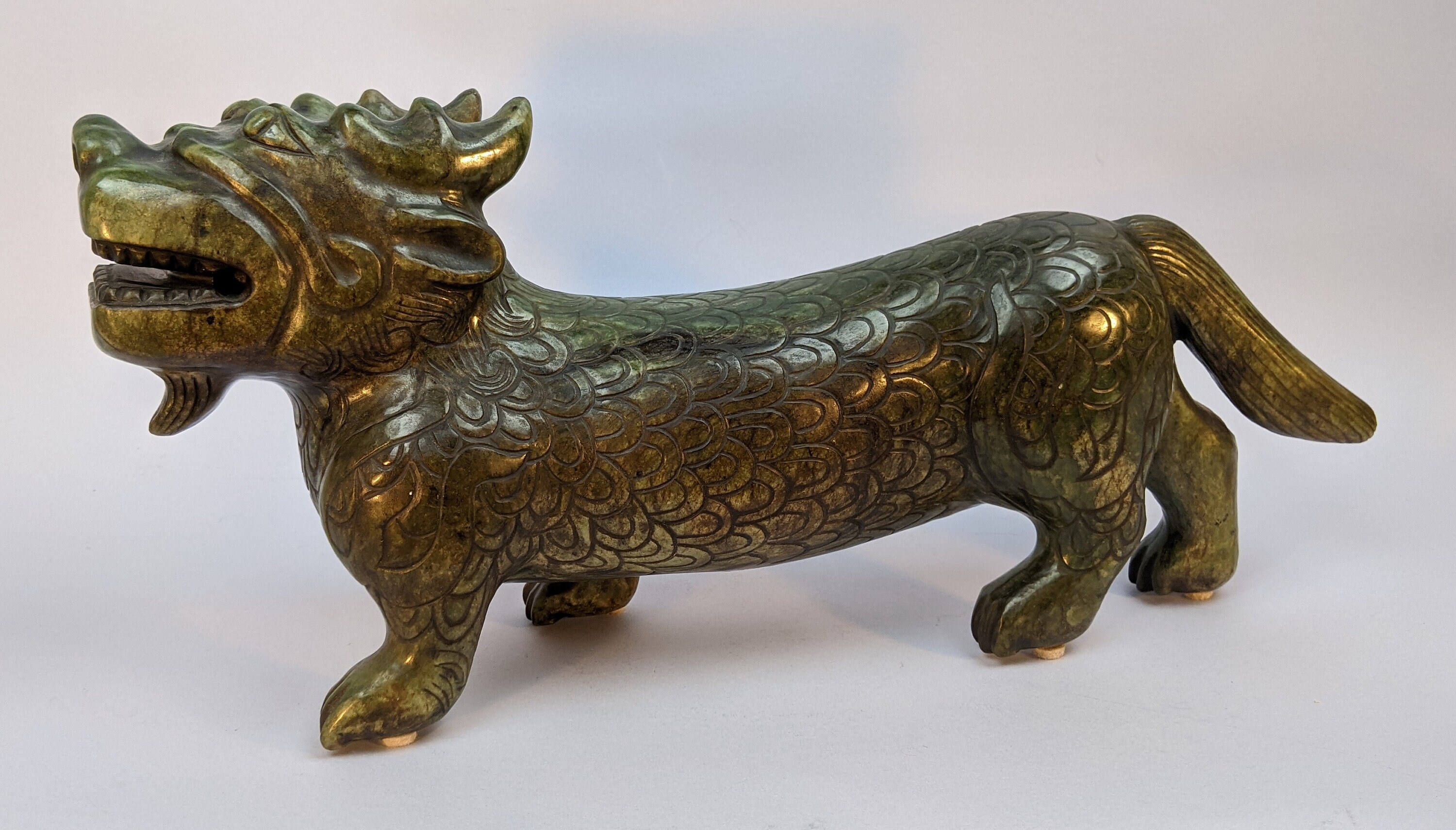 Sale-huge Vintage Chinese Carved Spinach Jade Boulder Bixie 辟邪 Pixiu 貔貅 ...