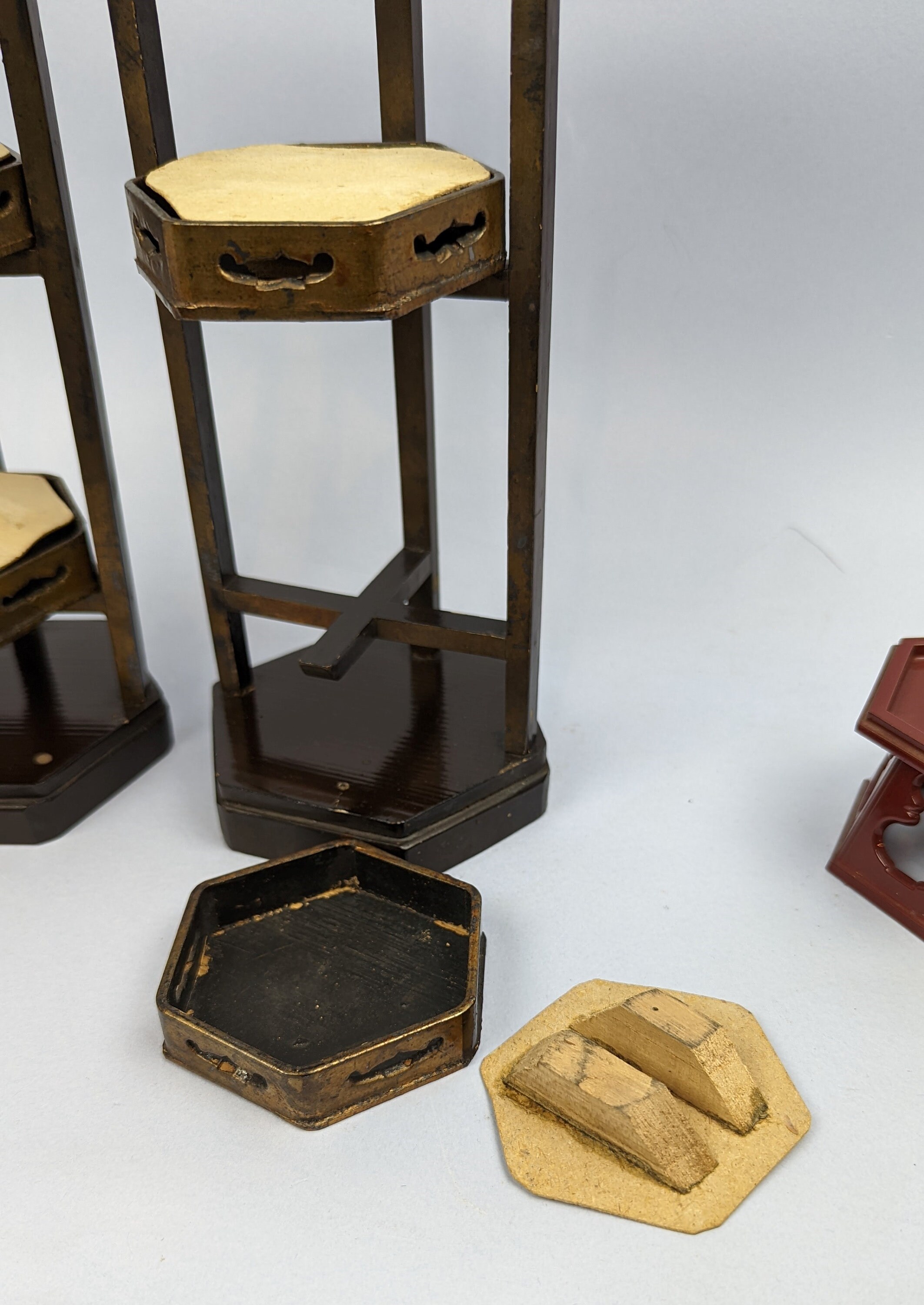 3 Old Japanese Japan Butsudan Butsugu Stands, 2 Lacquered Wood Stands 1 ...