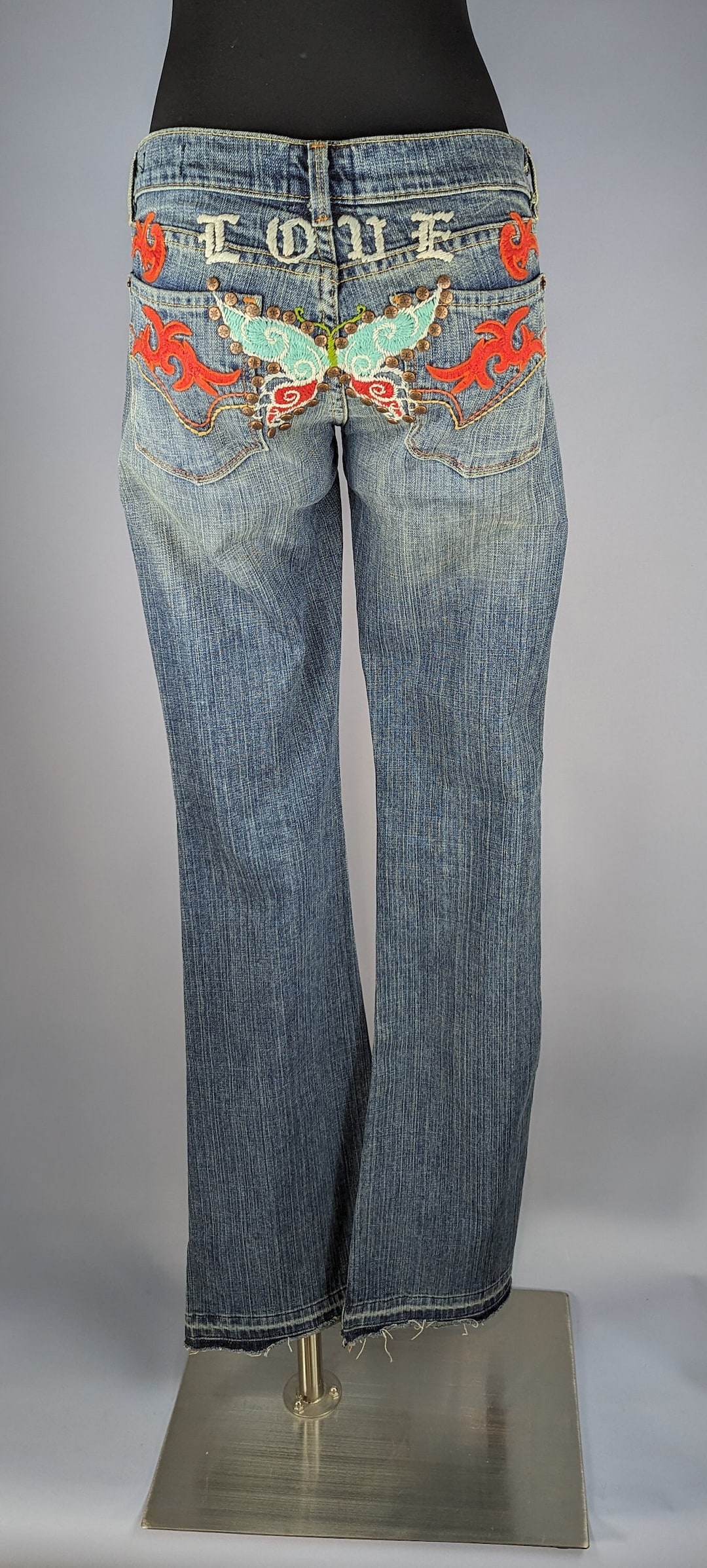 Vintage People for Peace Los Angeles Embroidered Love Jeans, Butterfly ...