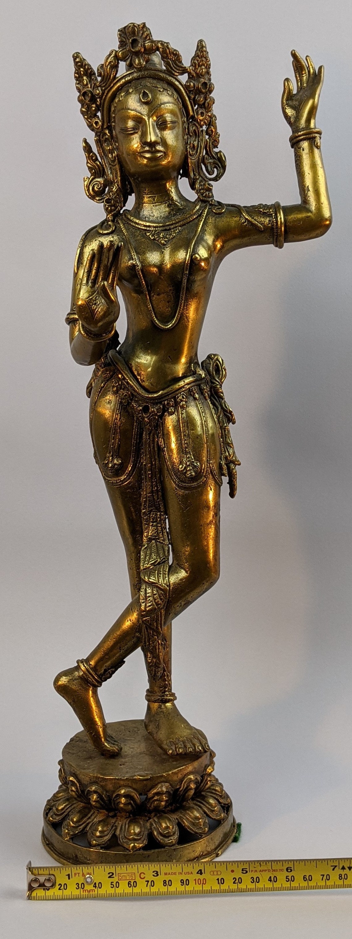 Large Antique Nepalese Brass Dancing Tara, 20" Tall Lotus Base ...