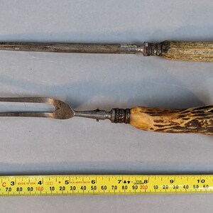 Rustic Antique Victorian Edwardian Steel Meat Servers Antler Horn Bone ...