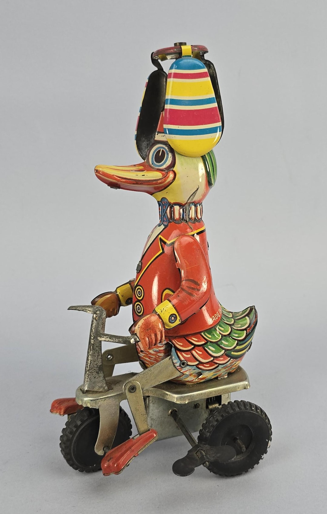Vintage Wind up Wind-up Tin Toy Circus Duck Pedaling Tricycle Bicycle W ...