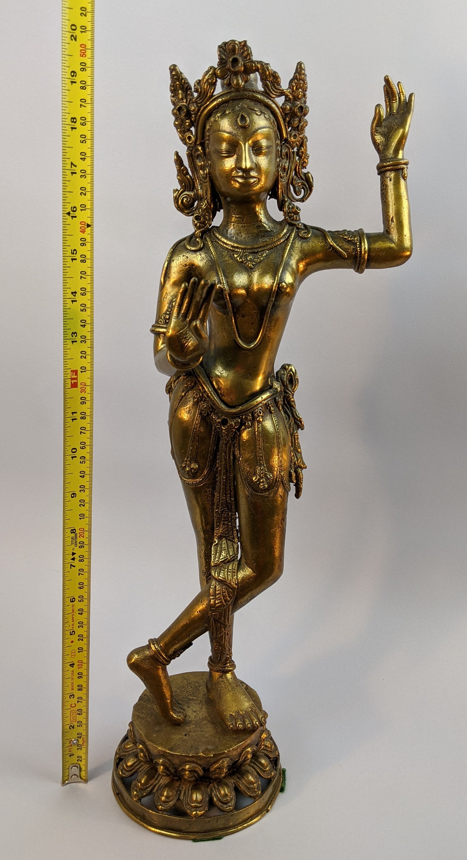 Large Antique Nepalese Brass Dancing Tara, 20" Tall Lotus Base ...