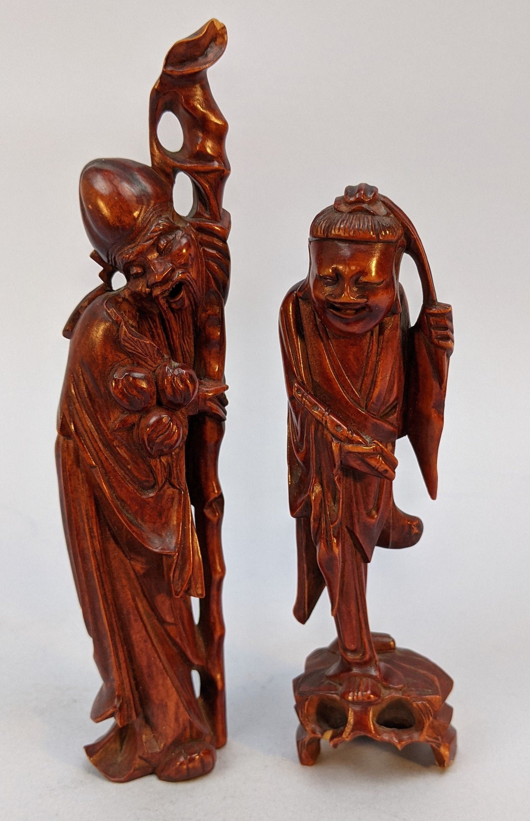 Two Antique Republic of China Carved Wood Wooden Chinese Figures ...