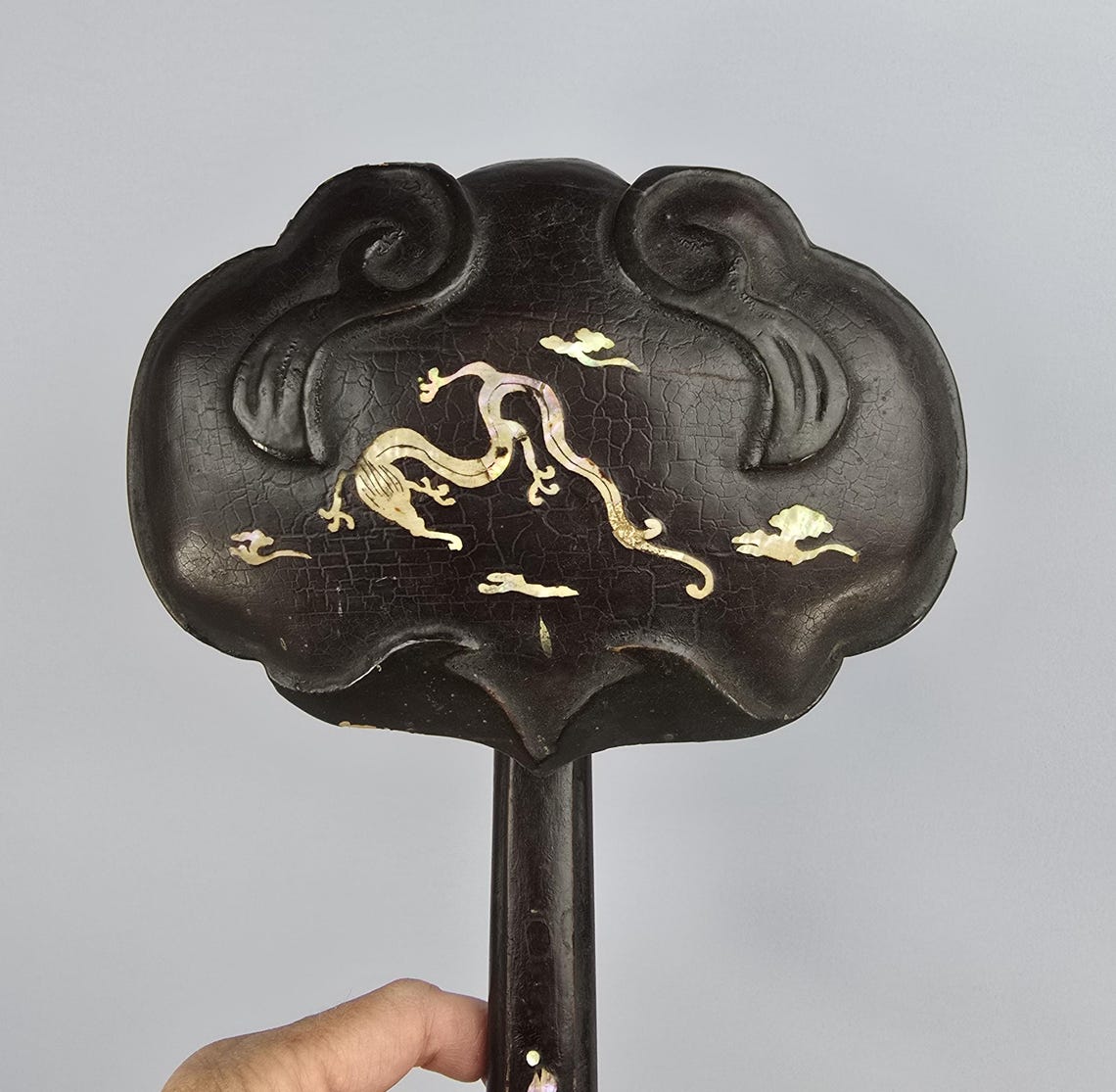 Antique Chinese or Japanese Carved Lacquered Inlaid MOP Wood Wooden ...