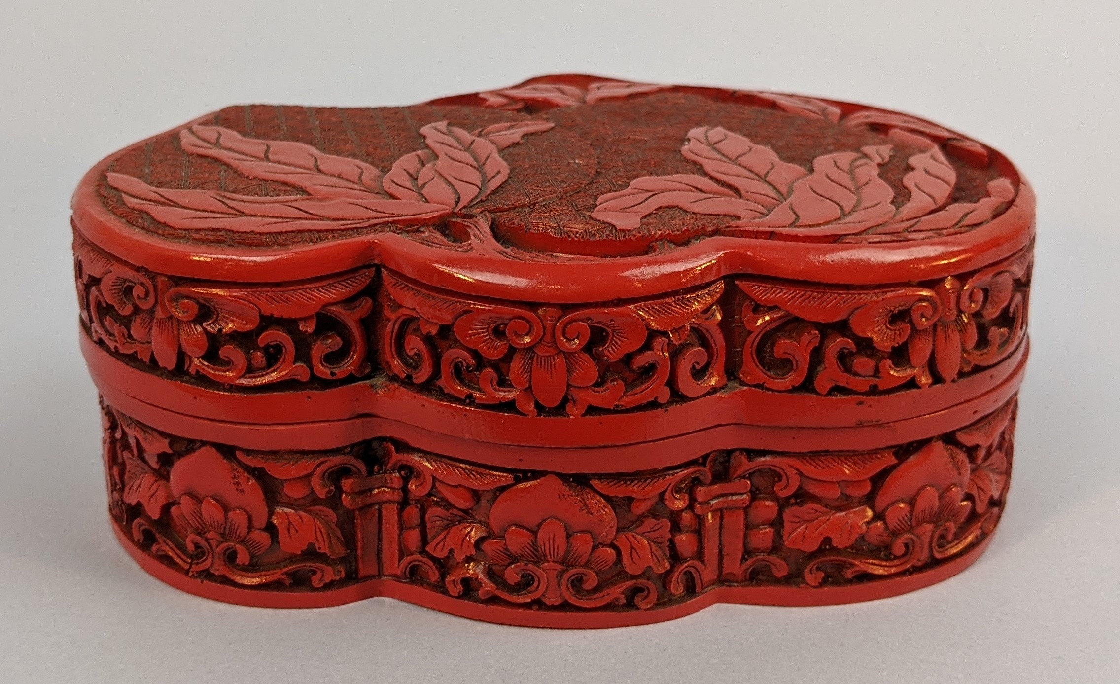 Vintage Chinese or Japanese Red Lacquer Covered Box Peach - Etsy