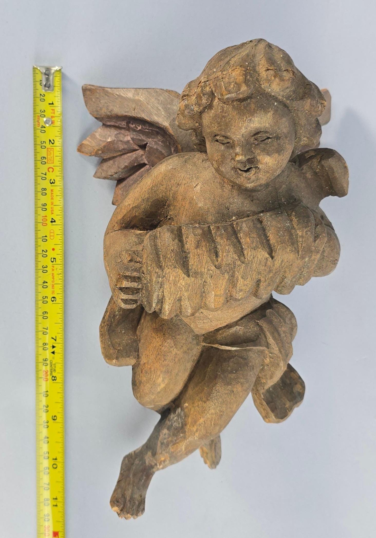 Vintage Carved Wood Wooden Baby Angel Cherub Putti Putto W/ Wings ...