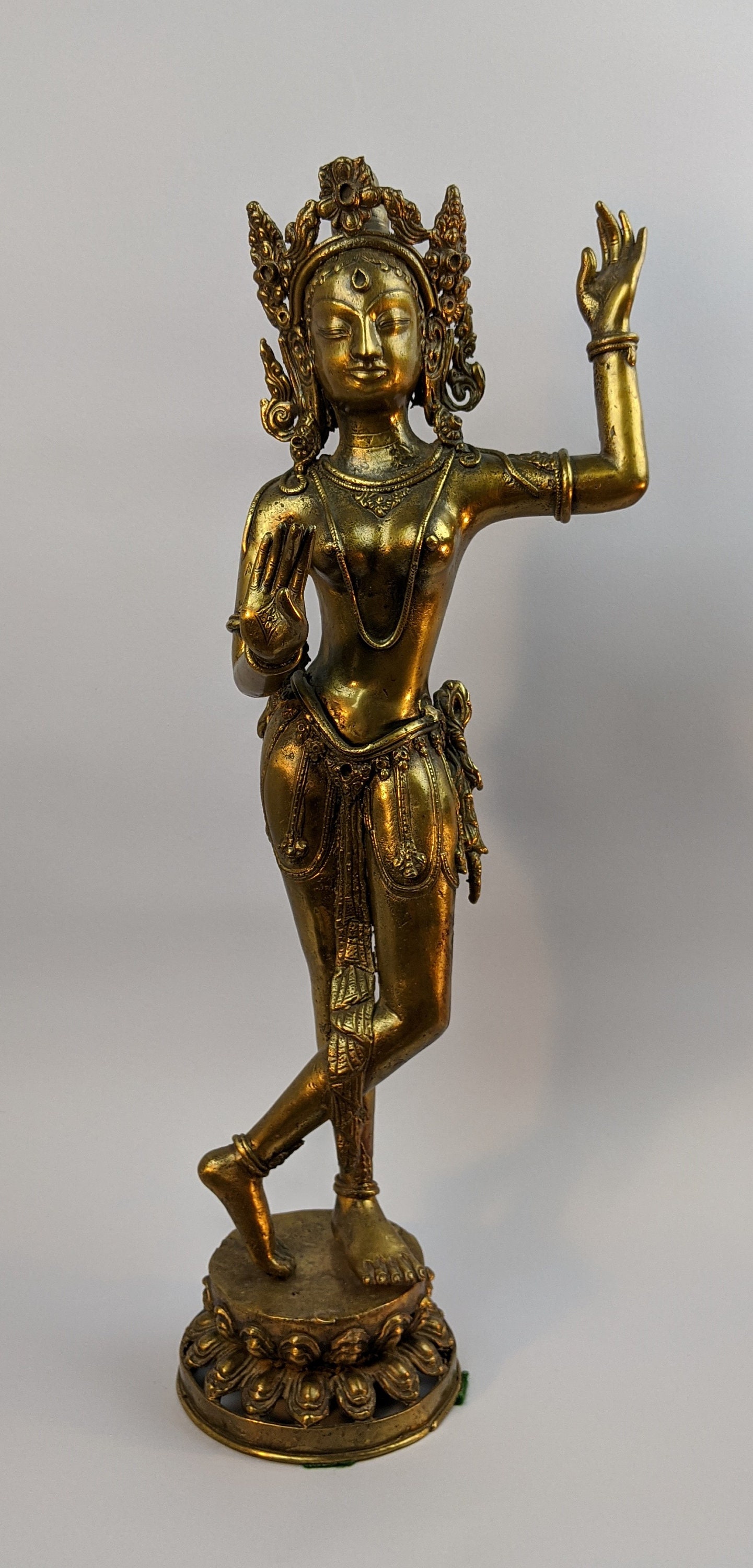 Large Antique Nepalese Brass Dancing Tara, 20" Tall Lotus Base ...