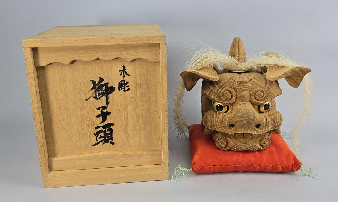 Vintage Japanese Carving Carved Wood Wooden Shi Shi Lion Mask Head ...