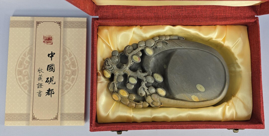 Carved Chinese Duan Yan Inkstone Mynah Eyes Grapes, Collection ...
