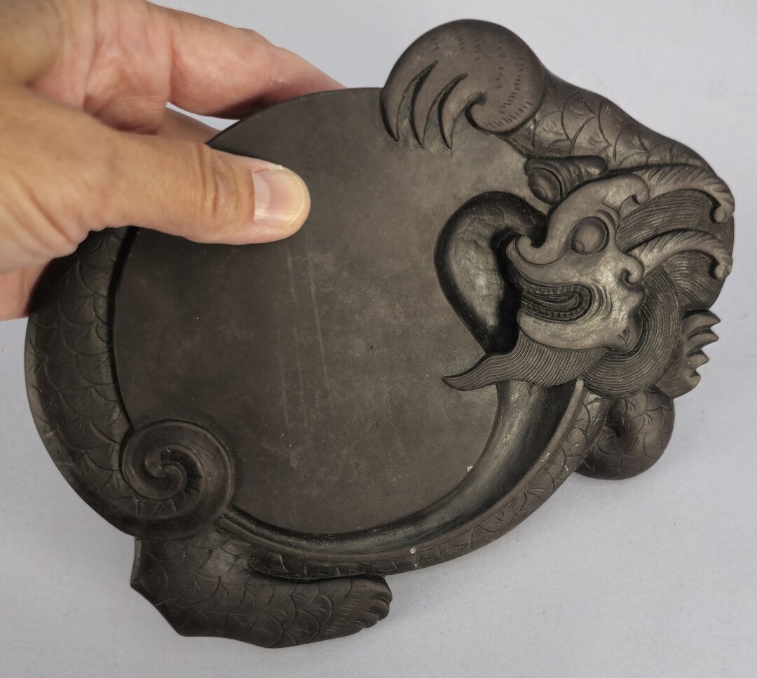 Vintage Japan Japanese Slate Inkstone Ink Stone Nachiguro Kylin Qilin ...