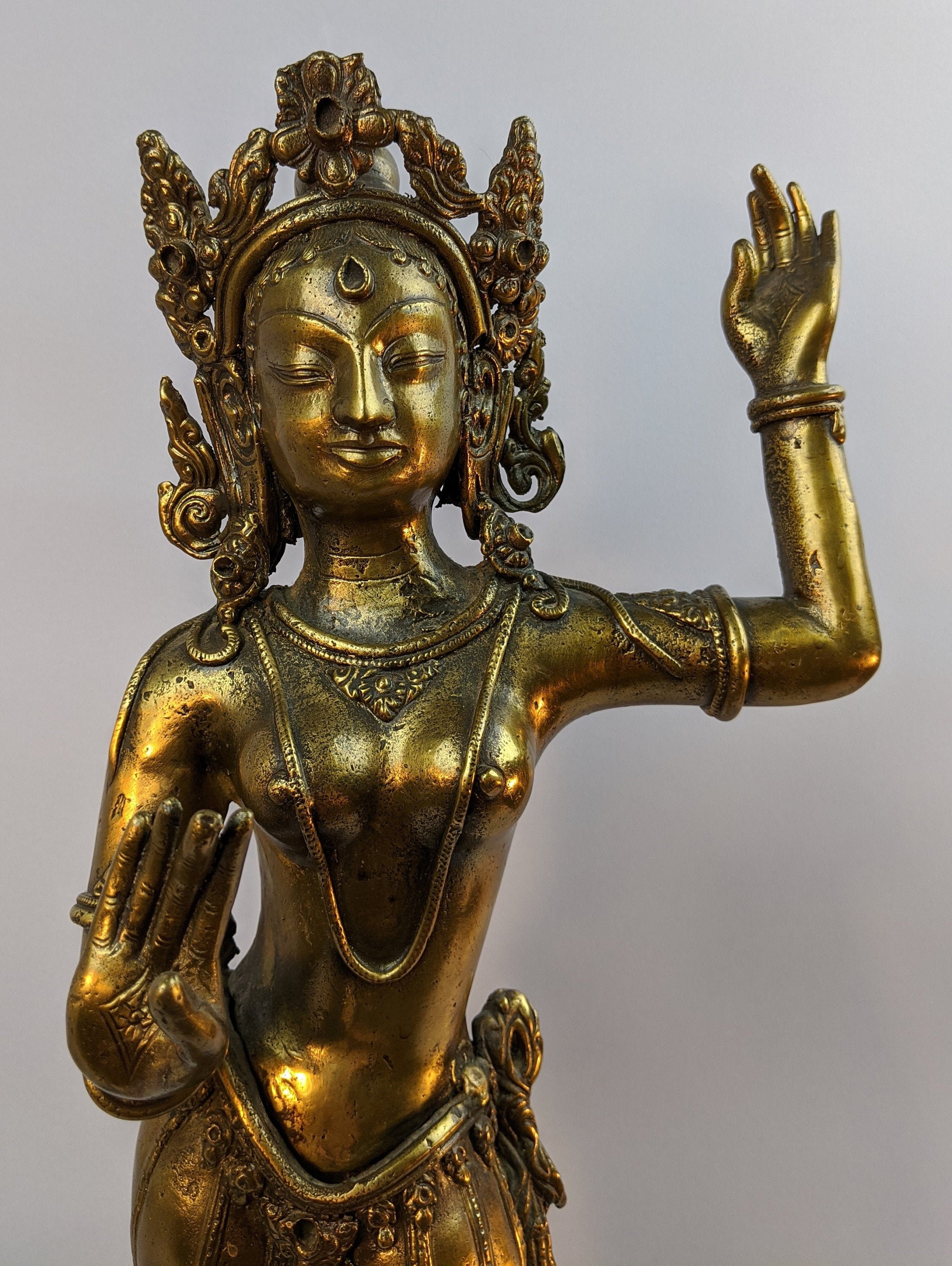 Large Antique Nepalese Brass Dancing Tara, 20" Tall Lotus Base ...