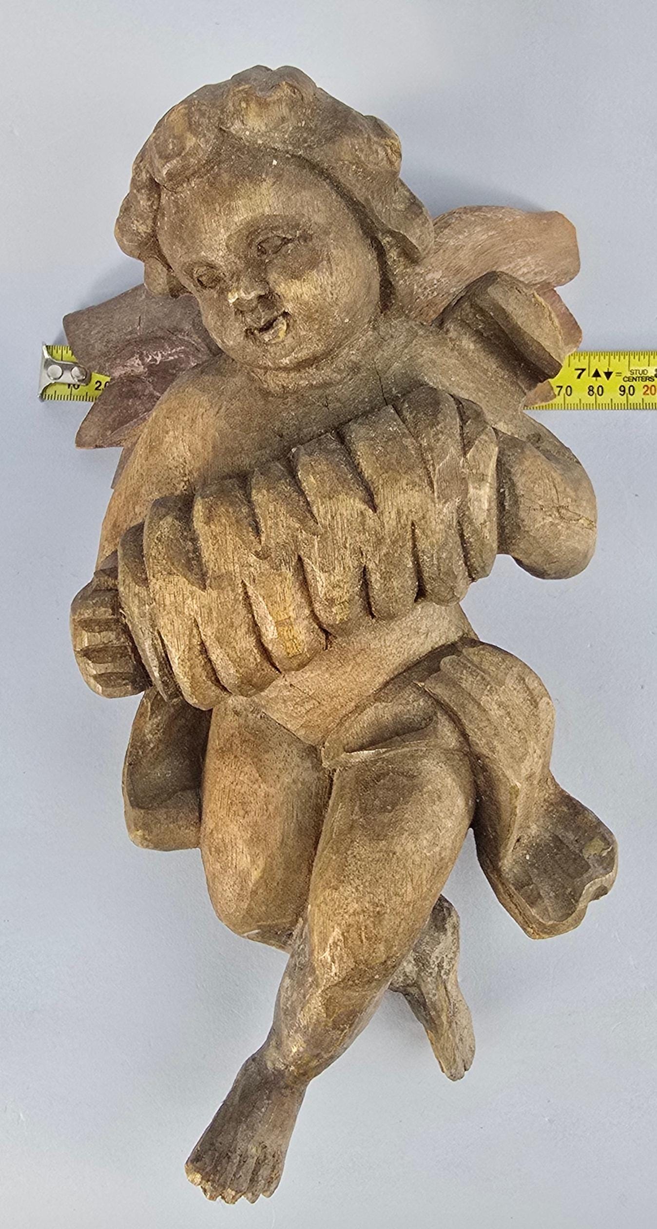 Vintage Carved Wood Wooden Baby Angel Cherub Putti Putto W/ Wings ...