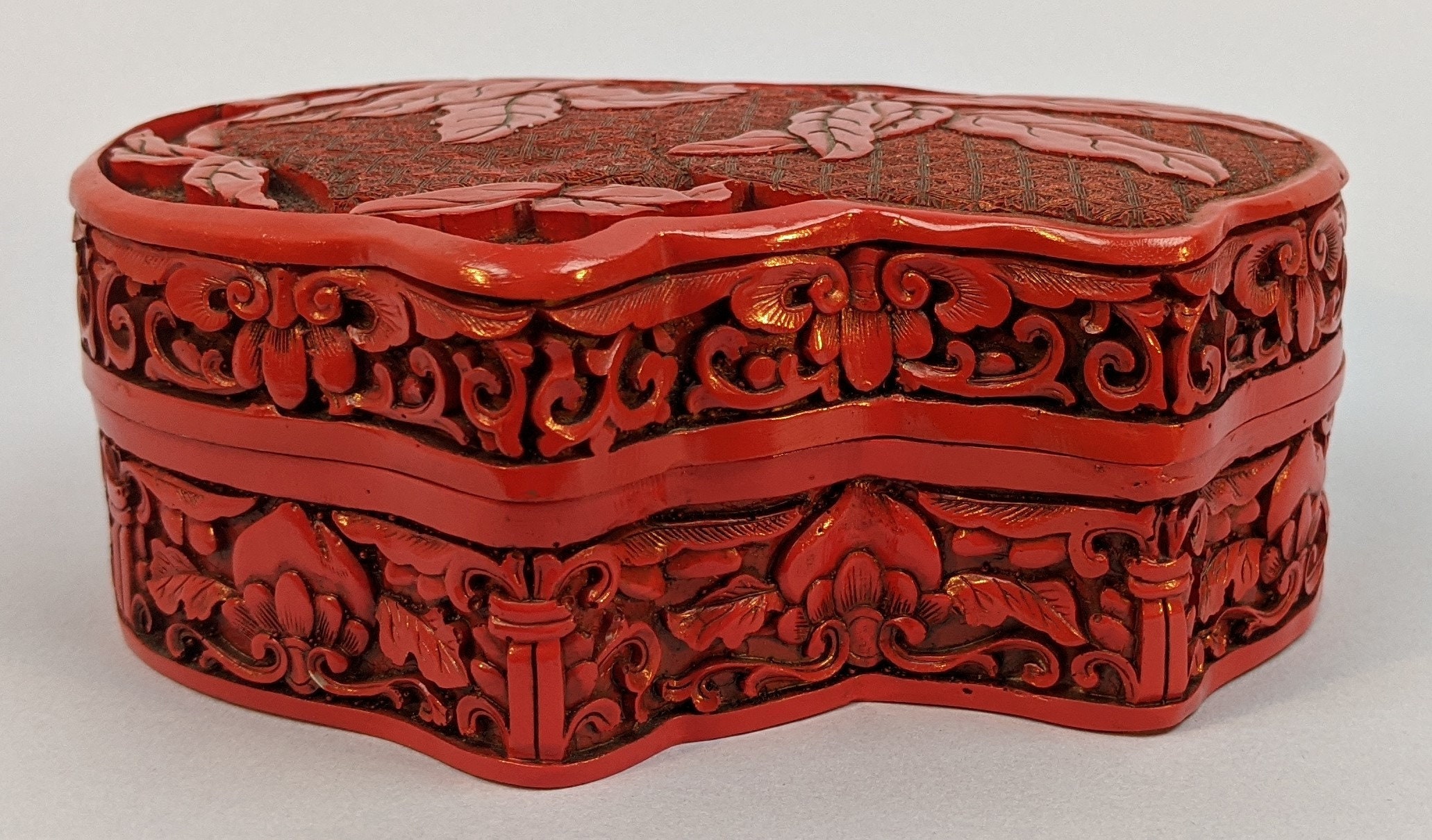 Vintage Chinese or Japanese Red Lacquer Covered Box Peach - Etsy