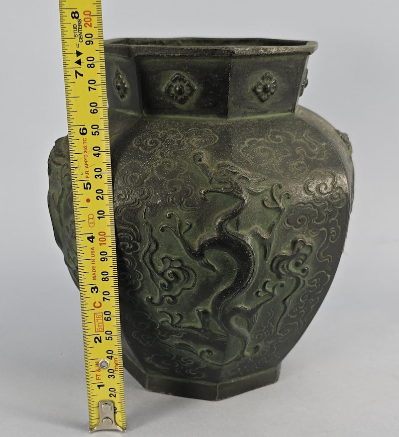 Vintage Japanese Bronze Signed Dragon Vase, Three Clawed Dragons Amid ...