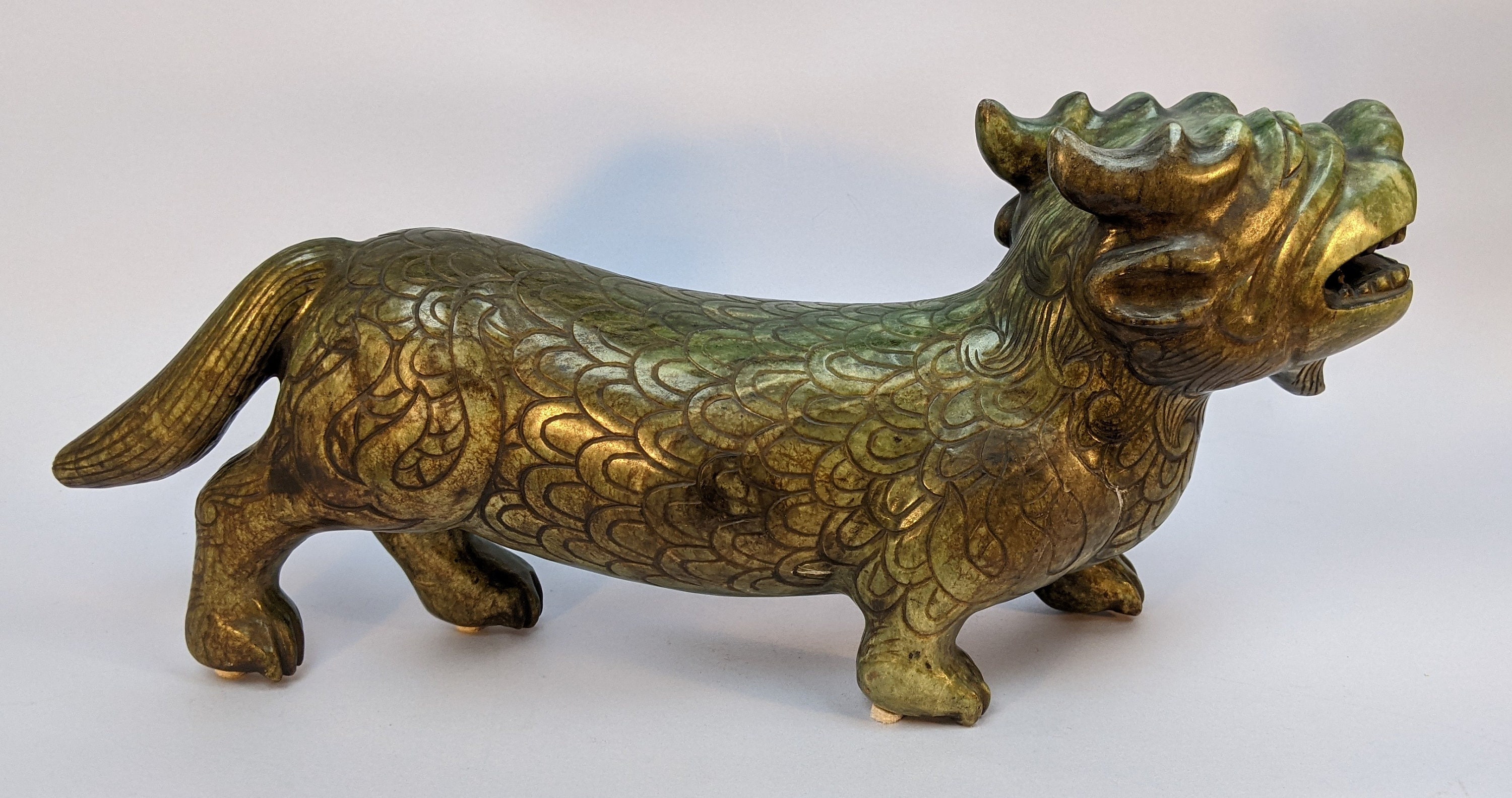 Sale-huge Vintage Chinese Carved Spinach Jade Boulder Bixie 辟邪 Pixiu 貔貅 ...