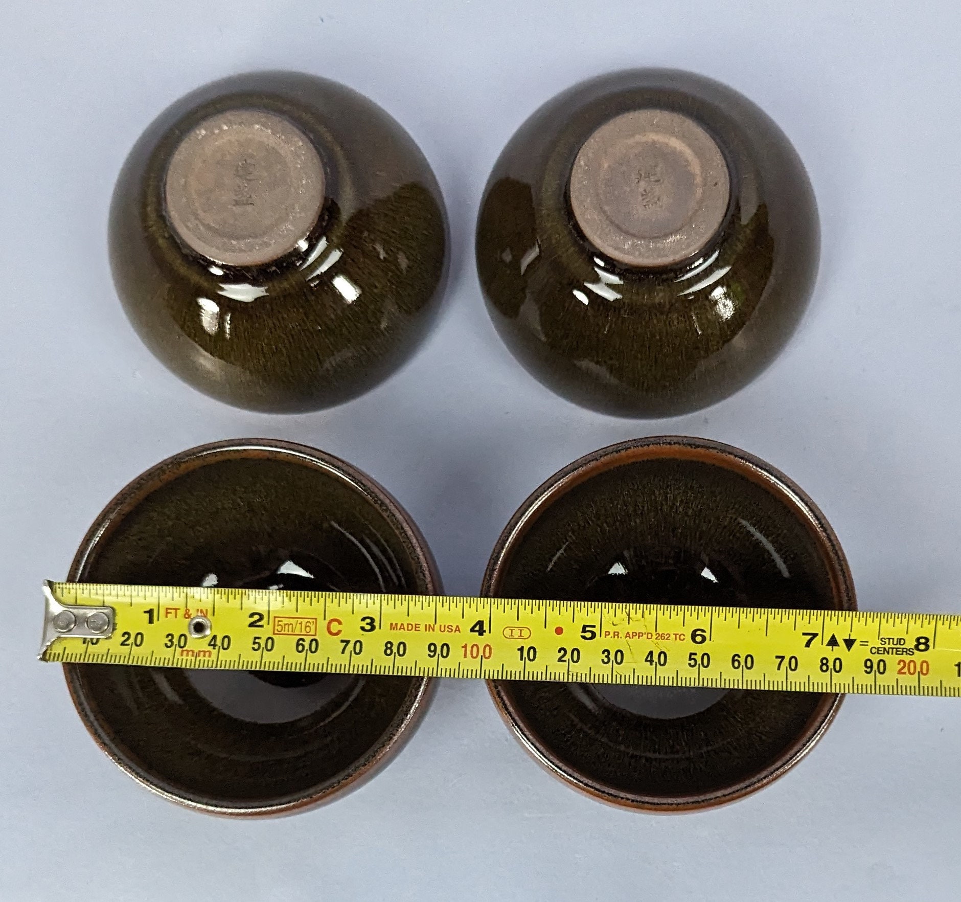 Four Temmoku Tenmoku Jian Zhan Ware Tea Cups, Olive Green Hare's Fur ...