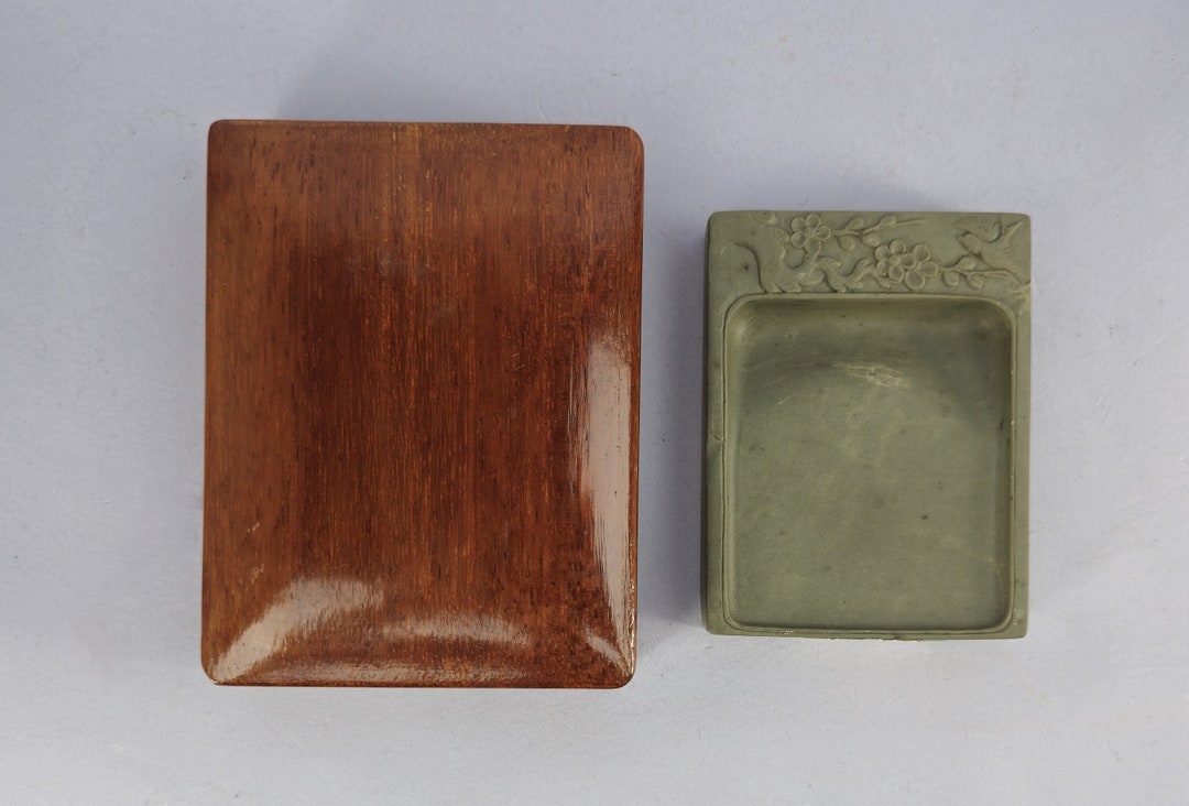 Vintage Chinese Carved Green Duan Songhua Inkstone Ink Stone, Bird and ...