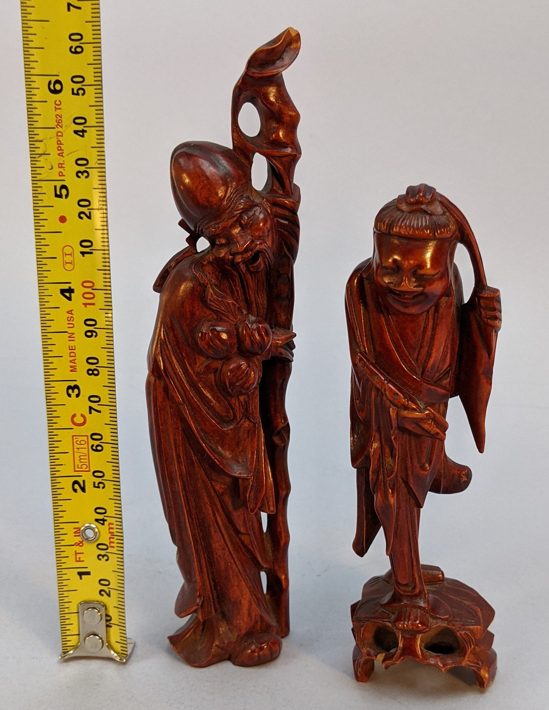 Two Antique Republic of China Carved Wood Wooden Chinese Figures ...