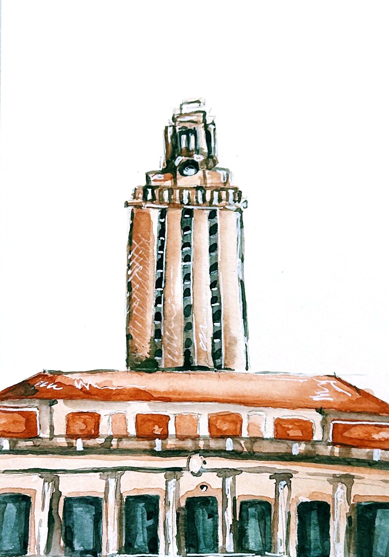 UT Tower Watercolor Illustration / Printable Wall Art / DIGITAL ...